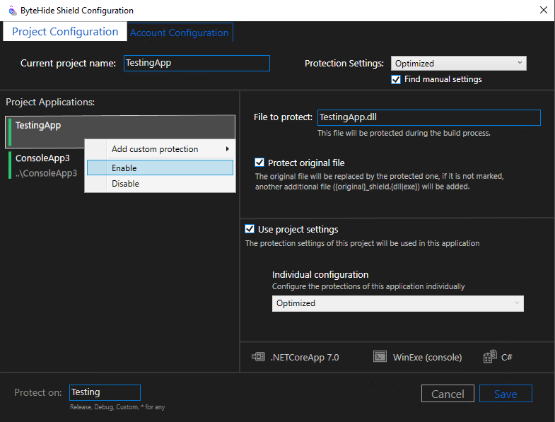 Configure applications - Docs | ByteHide Documentation